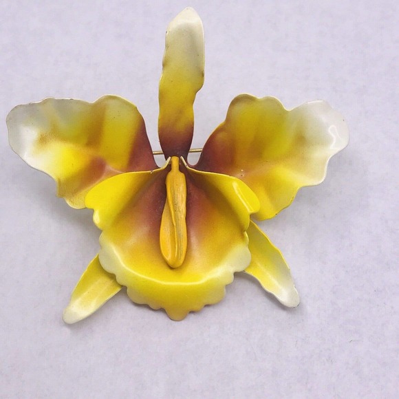 Unbranded | Jewelry | Realistic Yellow Orchid Brooch Pin Metal Painted ...